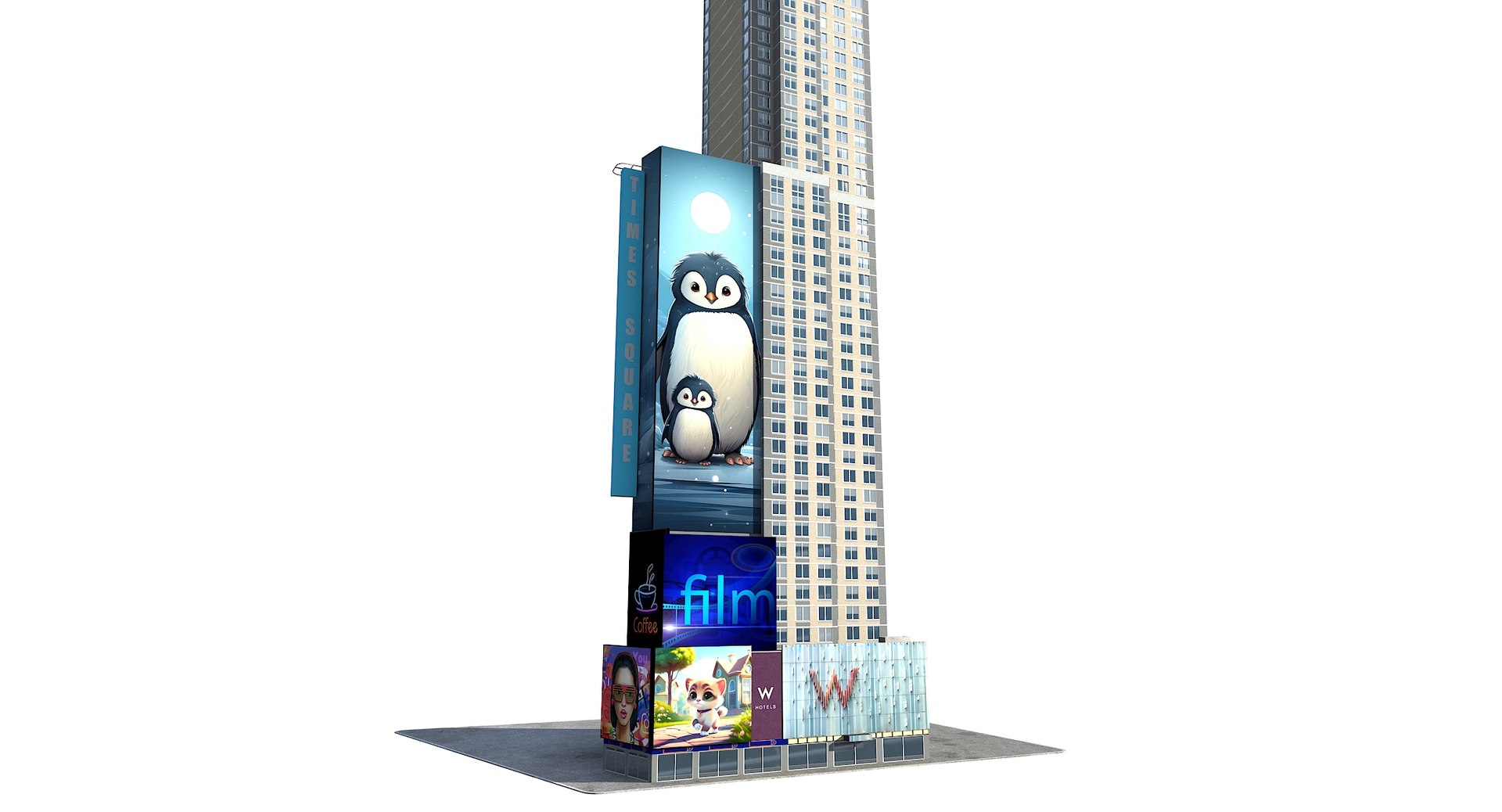 W Times Square Building Low Poly 3D Model - TurboSquid 2132472