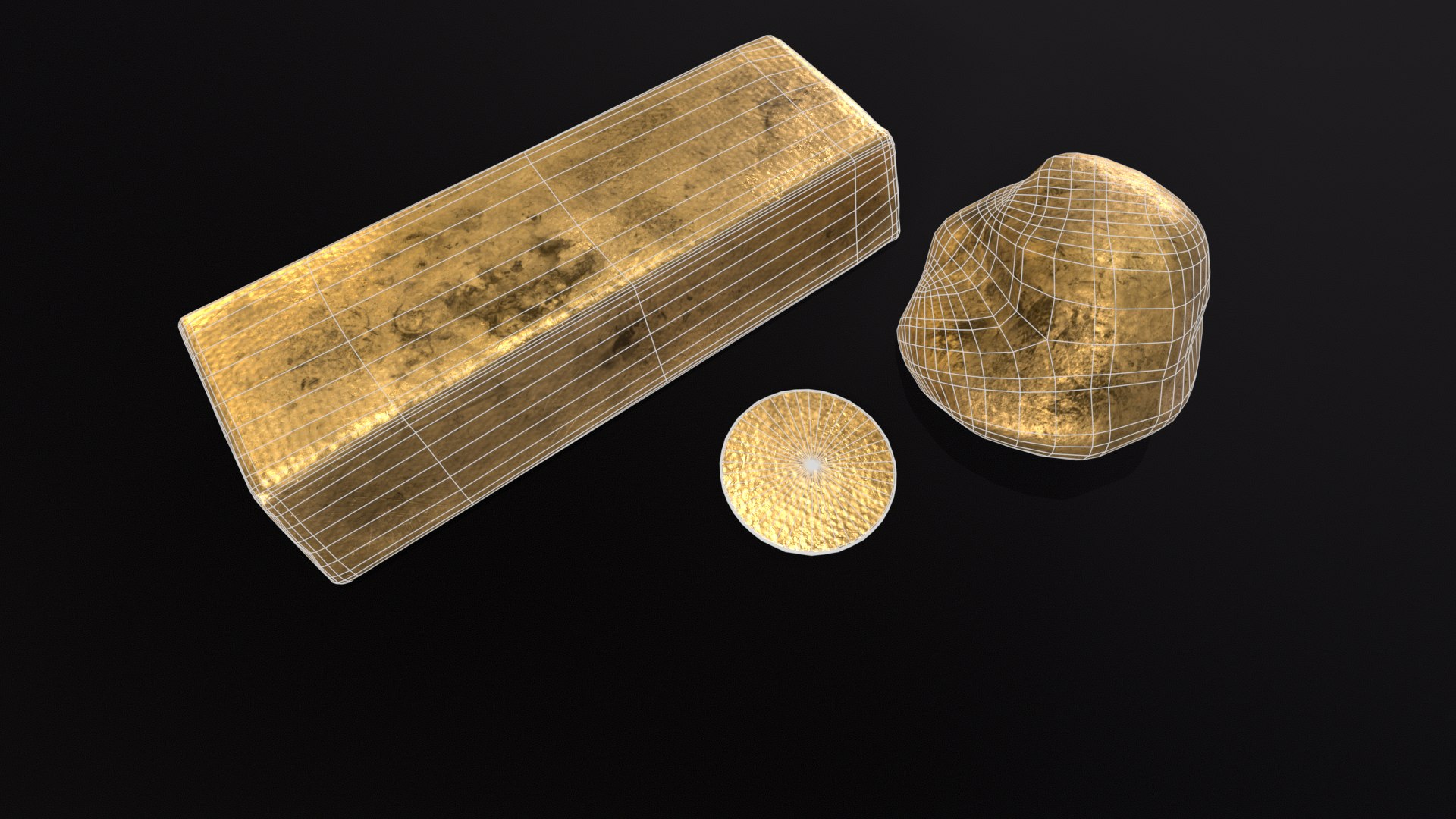 3D Gold Ingot Nugget And Coin - TurboSquid 2150195