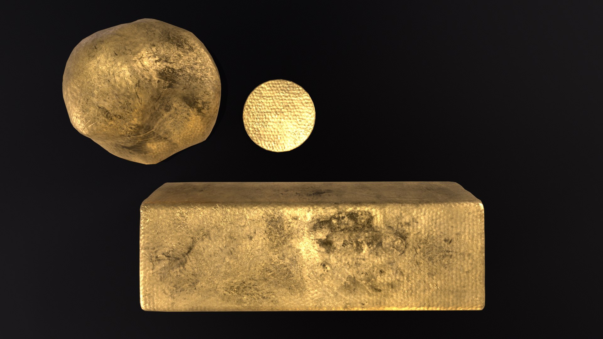 3D Gold Ingot Nugget And Coin - TurboSquid 2150195