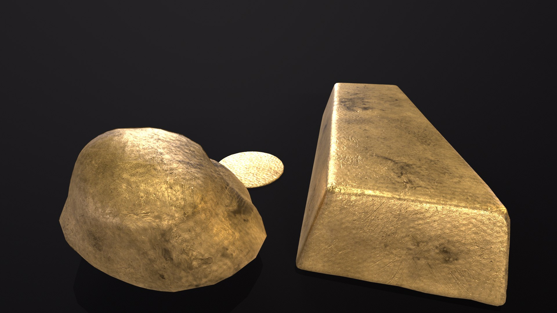 3D Gold Ingot Nugget And Coin - TurboSquid 2150195