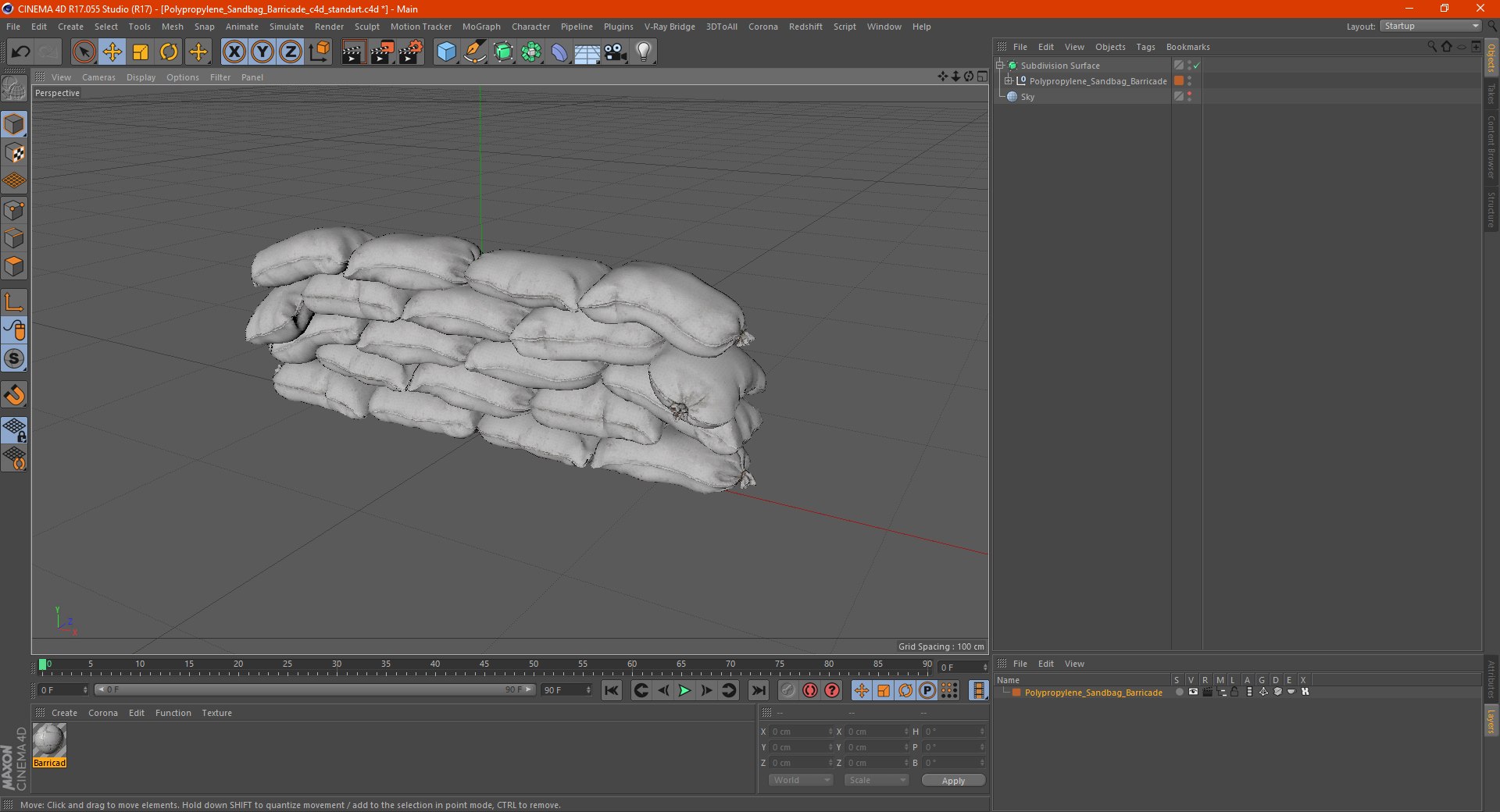 3D model Polypropylene Sandbag Barricade - TurboSquid 1777962