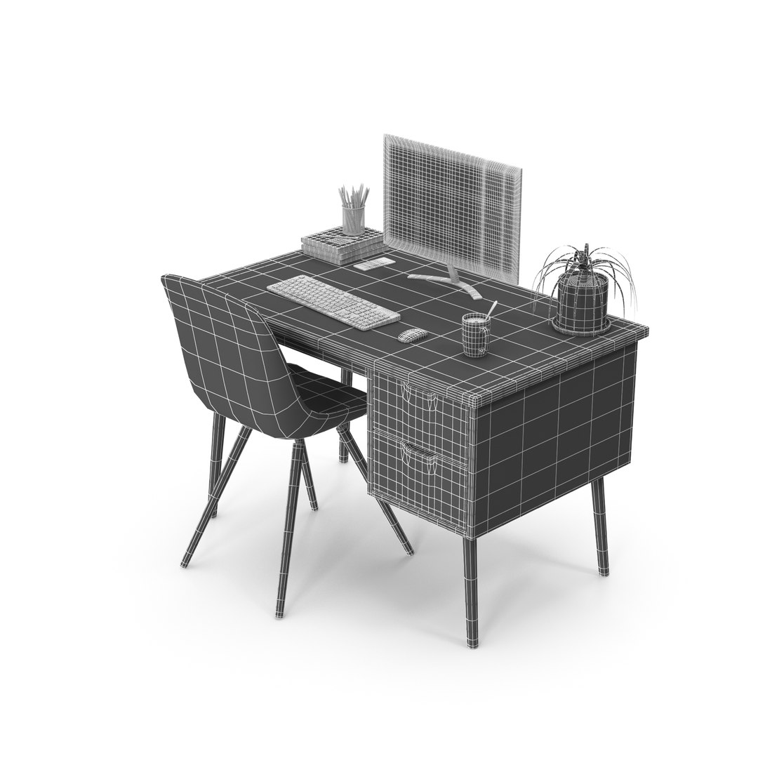 3D Computer Desk Set model - TurboSquid 1887156