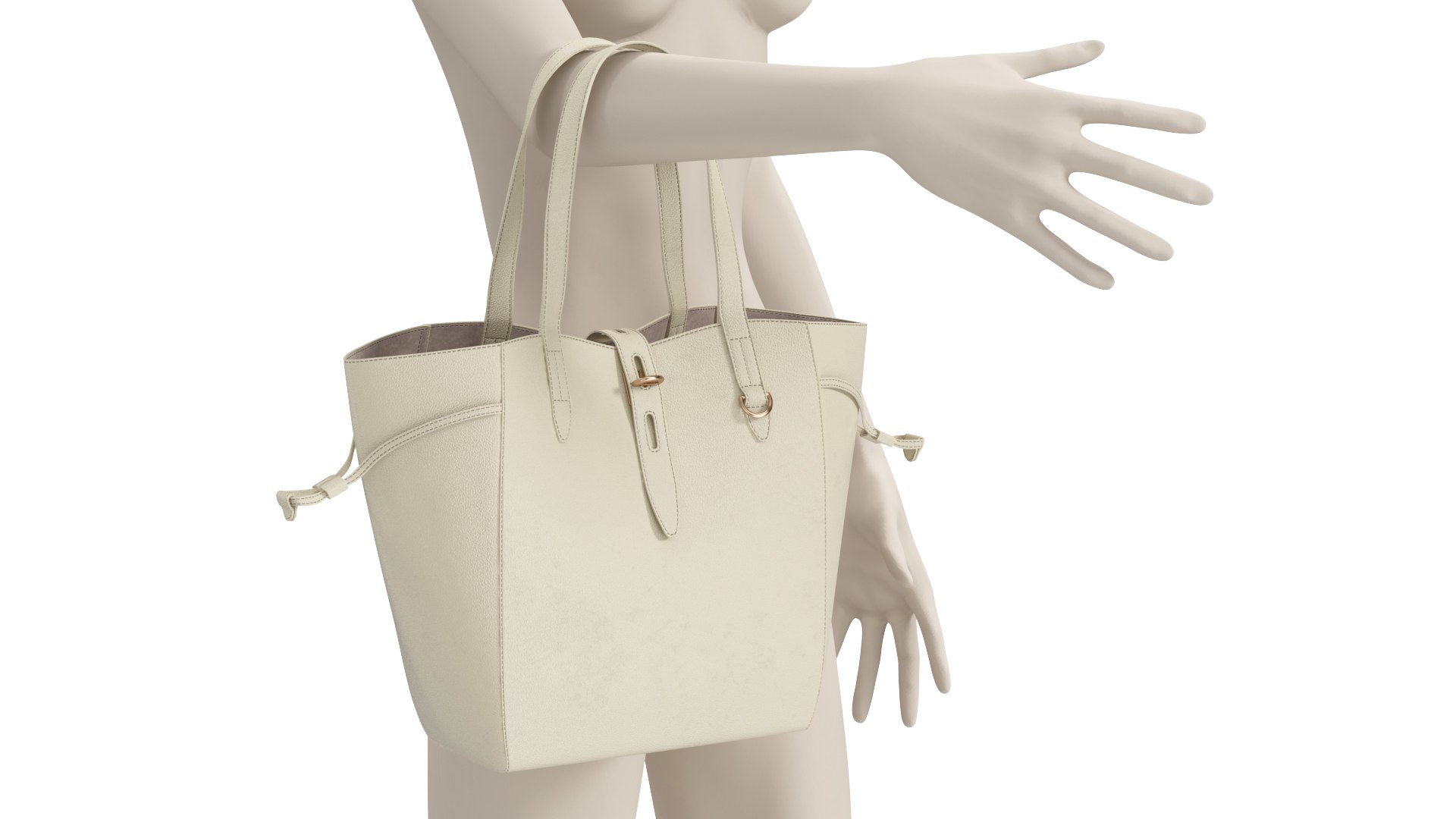 Leather Shopper Tote Bag Beige On Mannequin 3D Model - TurboSquid 2097637