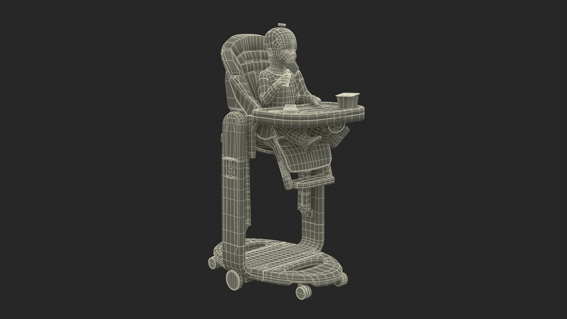3D Model Toddler Girl Eating In High Chair Fur - TurboSquid 2290065