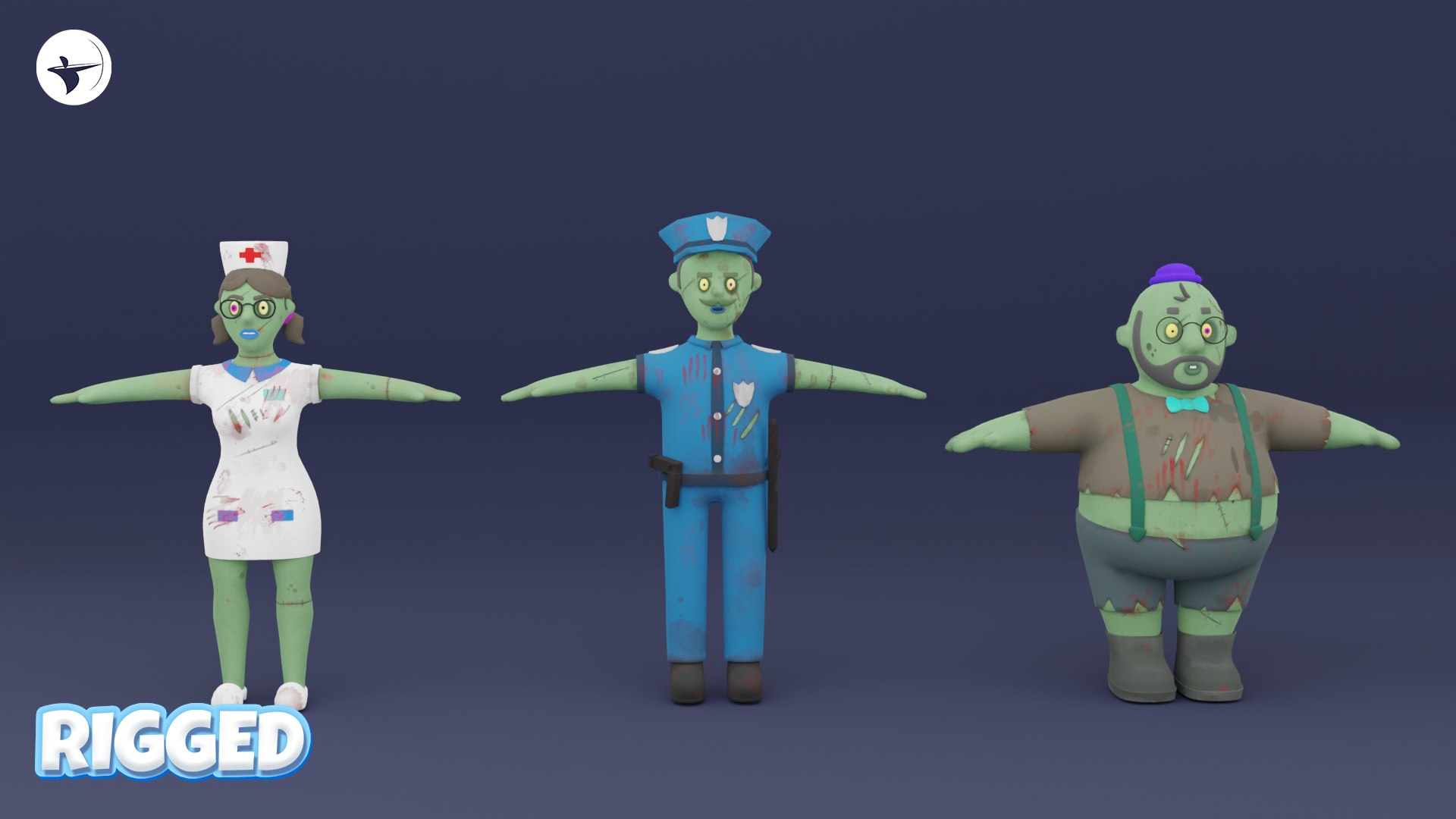 6 Cartoon Zombie APOCALYPSE Characters With Rig And Blendshapes Pack ...