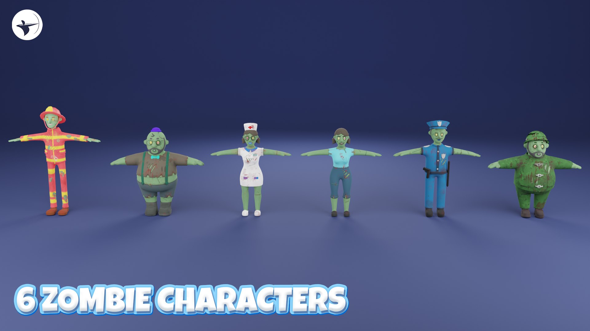 6 Cartoon Zombie APOCALYPSE Characters With Rig And Blendshapes Pack ...