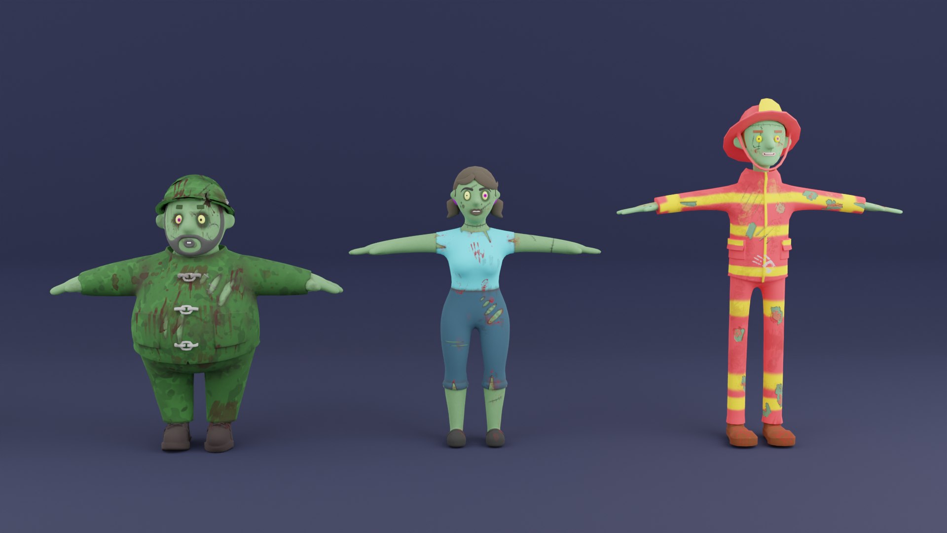 6 Cartoon Zombie APOCALYPSE Characters With Rig And Blendshapes Pack ...
