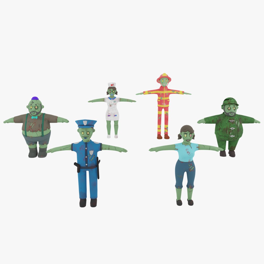 6 Cartoon Zombie APOCALYPSE Characters With Rig And Blendshapes Pack ...