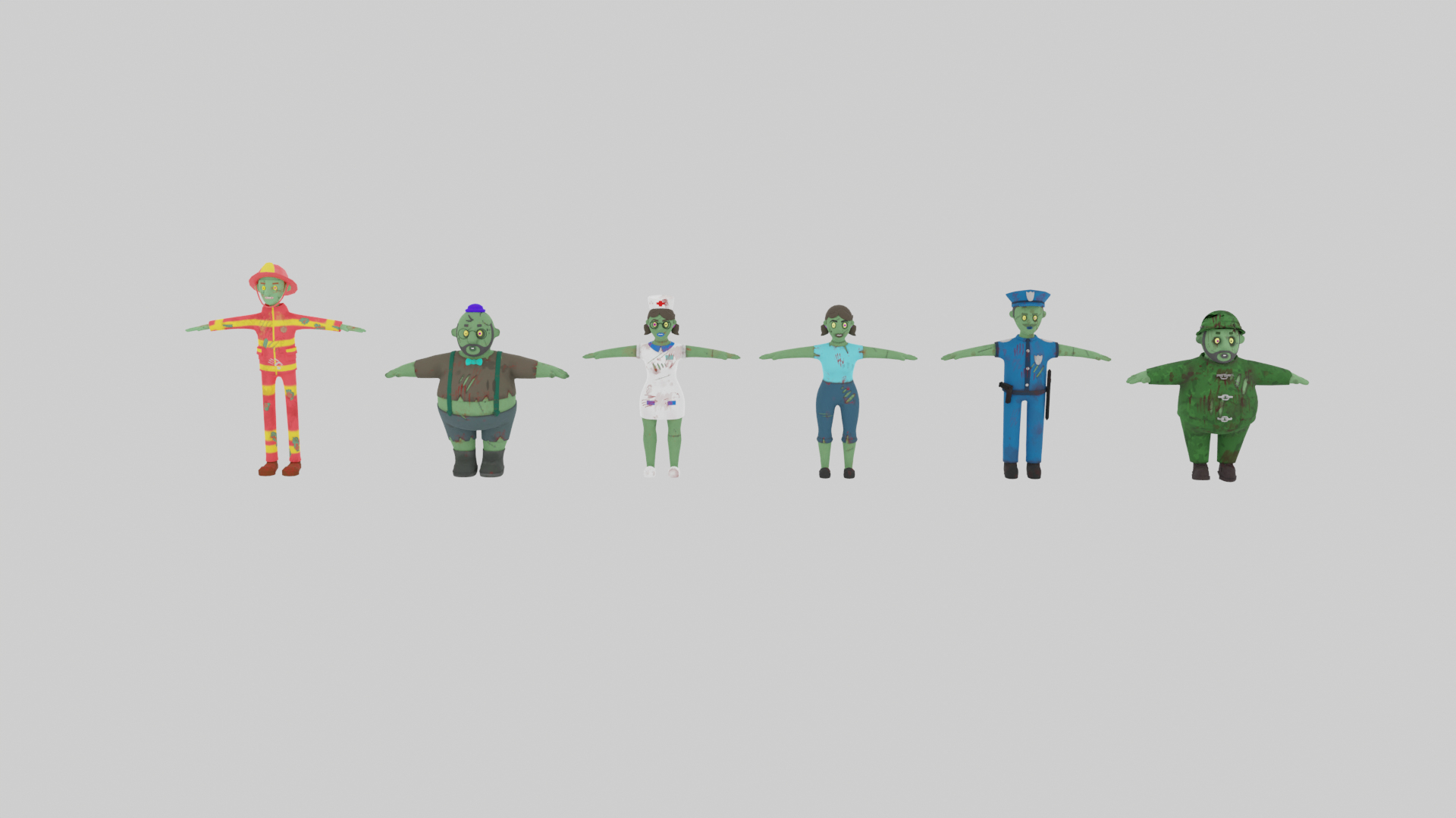 6 Cartoon Zombie APOCALYPSE Characters With Rig And Blendshapes Pack ...