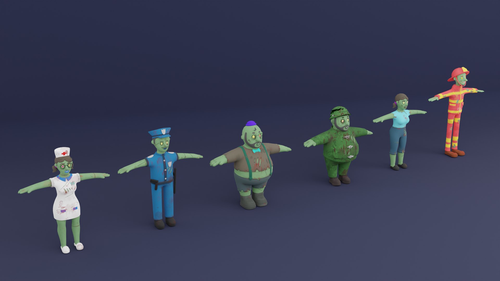 6 Cartoon Zombie APOCALYPSE Characters With Rig And Blendshapes Pack ...
