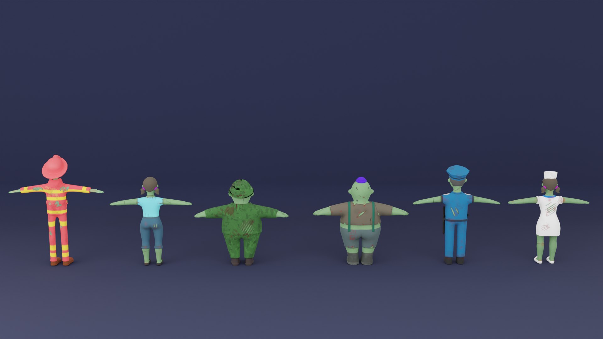 6 Cartoon Zombie APOCALYPSE Characters With Rig And Blendshapes Pack ...