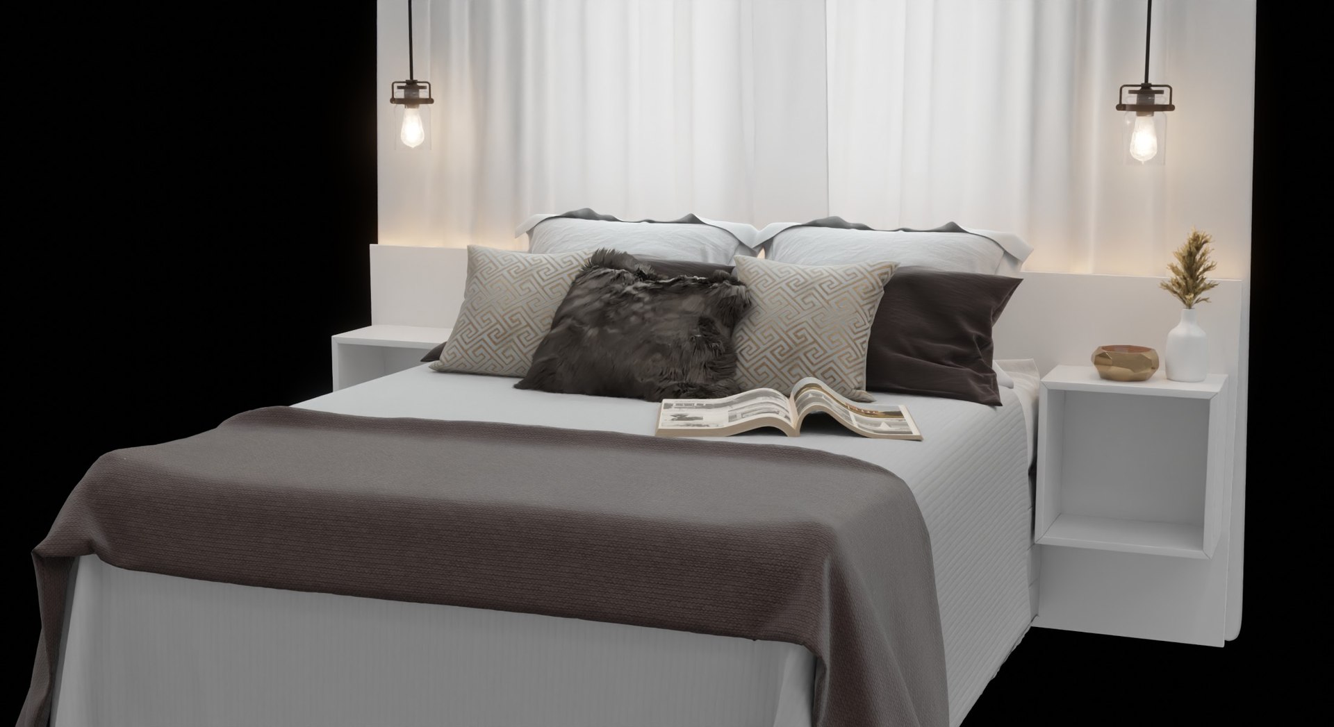 3D Bed With Panel Model - TurboSquid 2223002