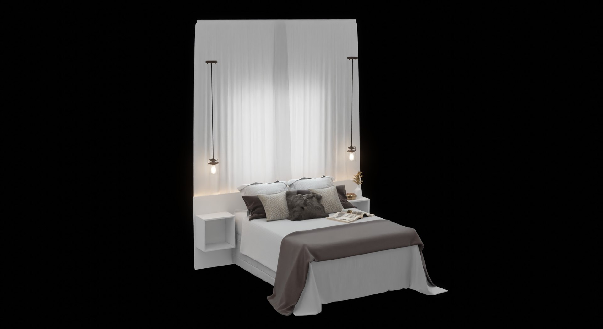 3D Bed With Panel Model - TurboSquid 2223002