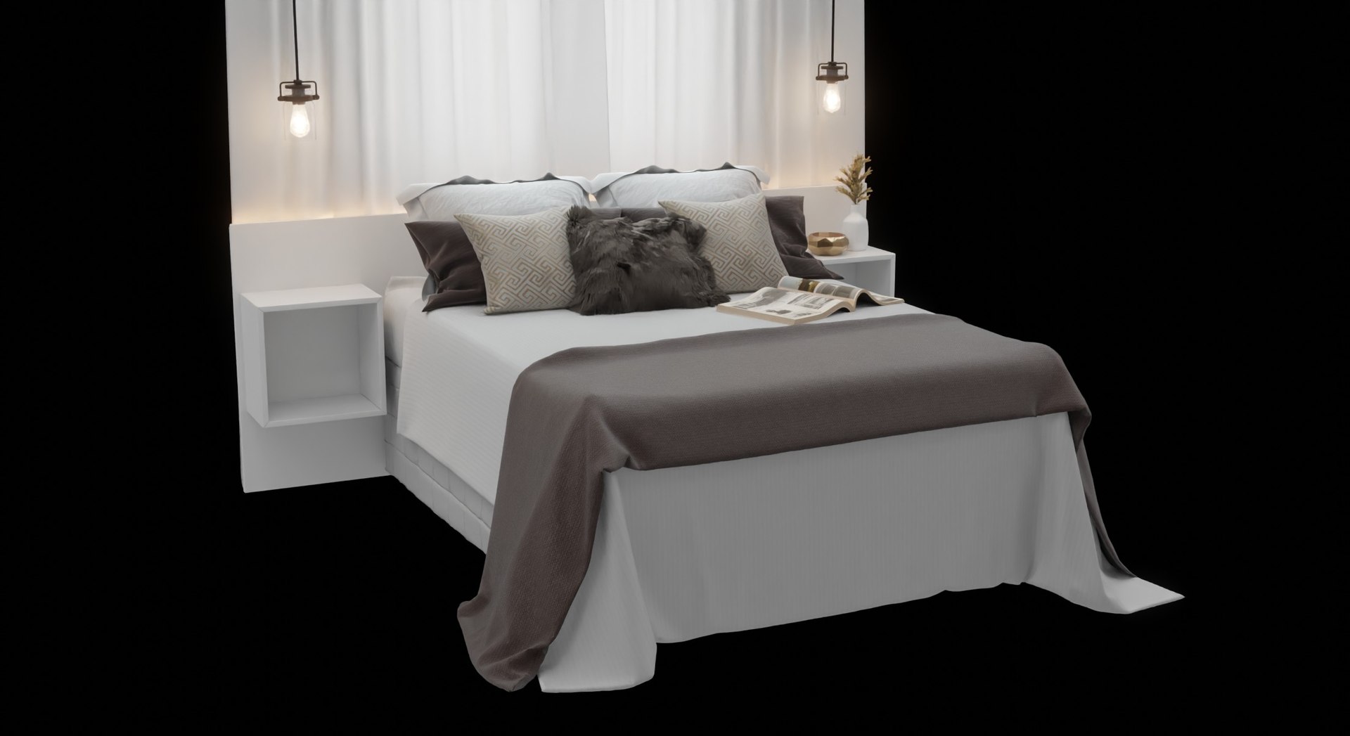 3D Bed With Panel Model - TurboSquid 2223002