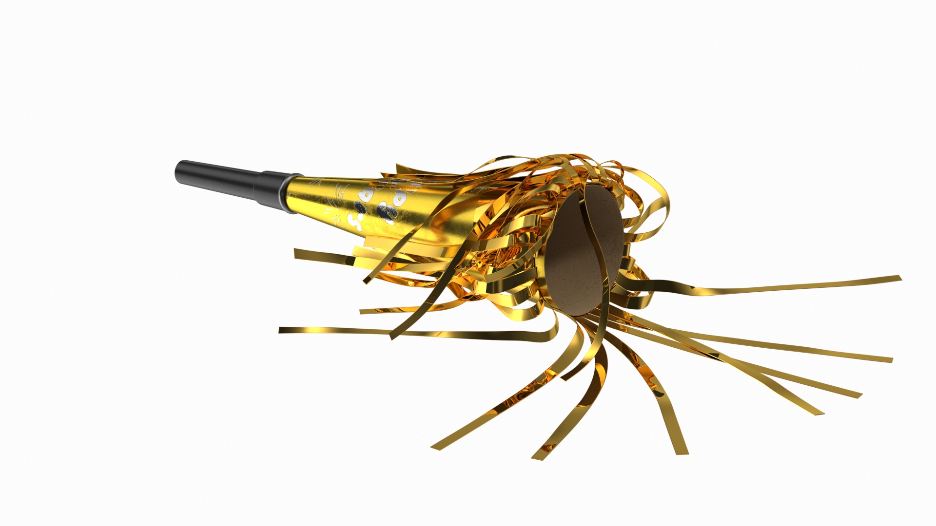 New Year Party Horn Lying Golden 3D - TurboSquid 2120457