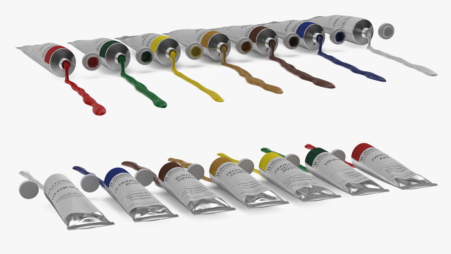 3D Williamsburg Row Of Squeezed Oil Paint Tubes - TurboSquid 1839959