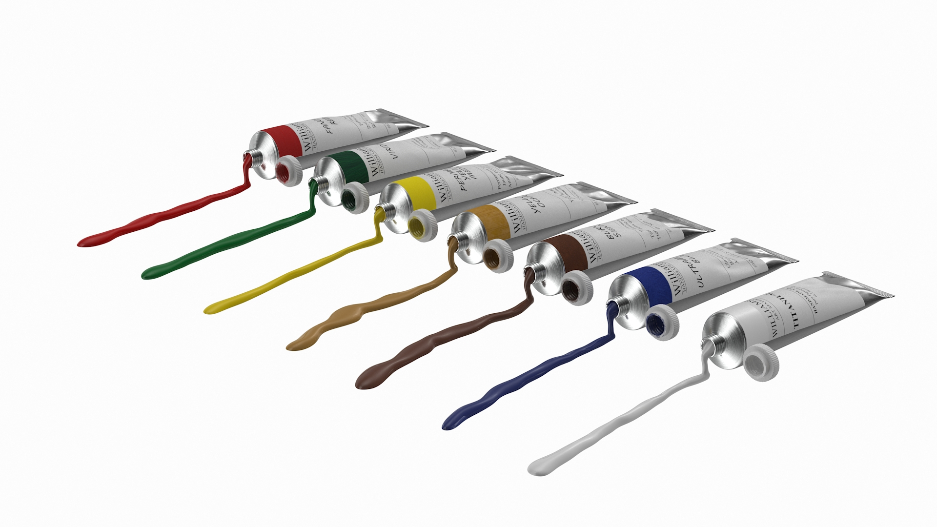 3D Williamsburg Row Of Squeezed Oil Paint Tubes - TurboSquid 1839959