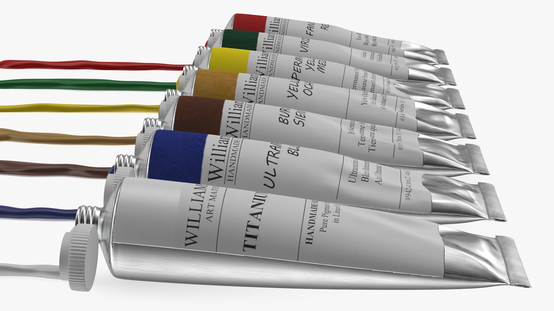 3D Williamsburg Row Of Squeezed Oil Paint Tubes - TurboSquid 1839959