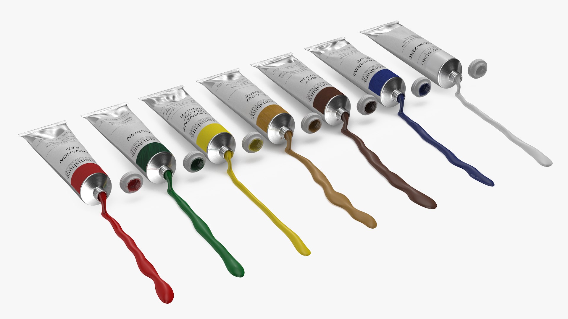 3D Williamsburg Row Of Squeezed Oil Paint Tubes - TurboSquid 1839959