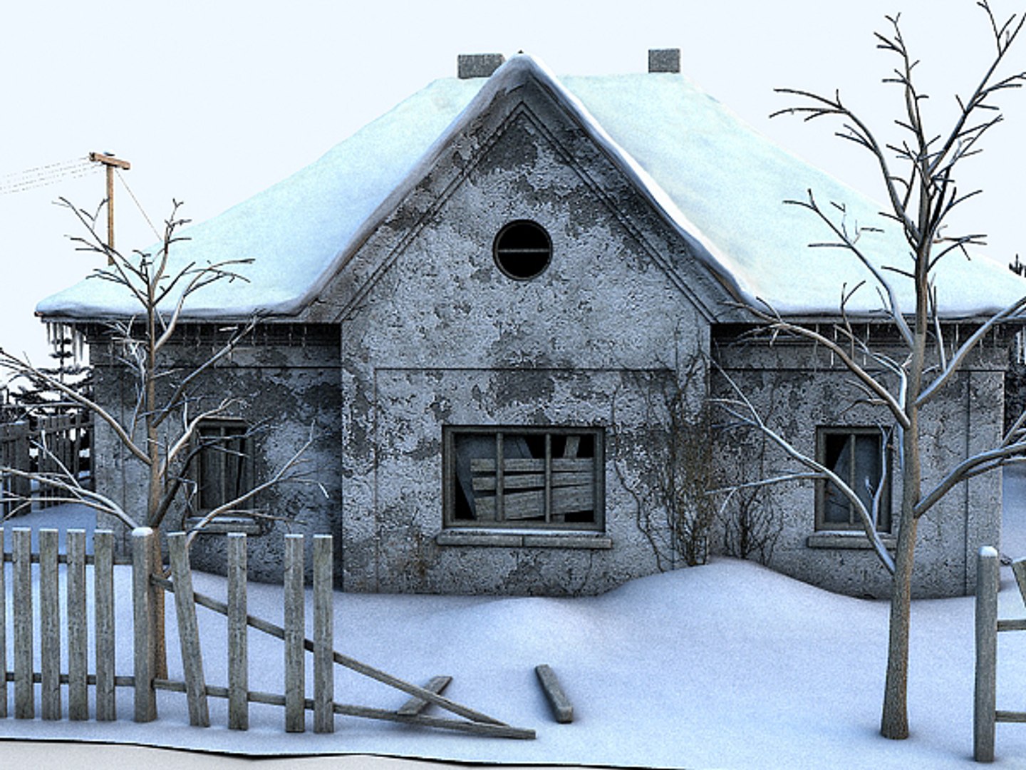 3d model ruined house interior garden