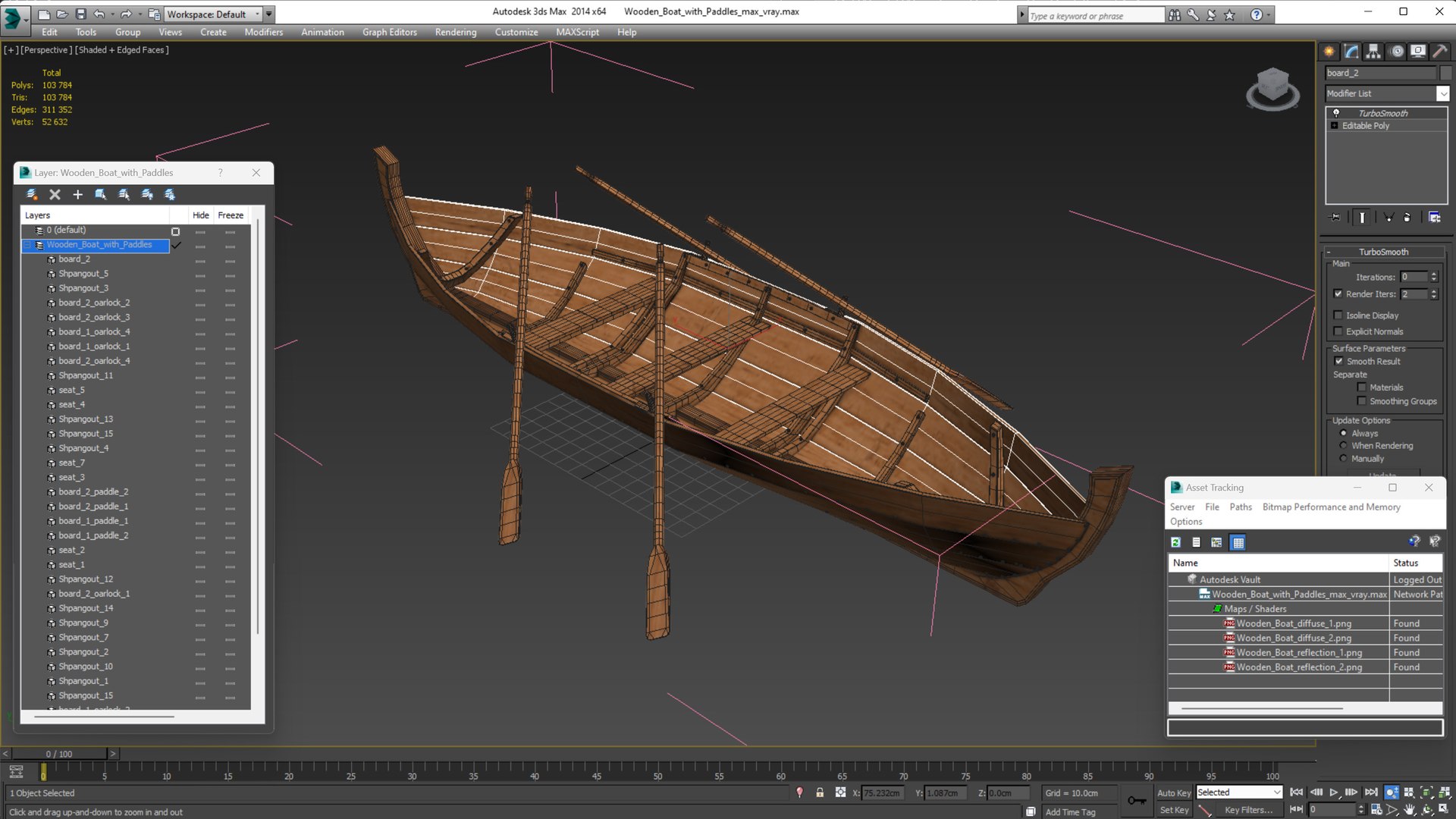3D Wooden Boat With Paddles Model - TurboSquid 2179961