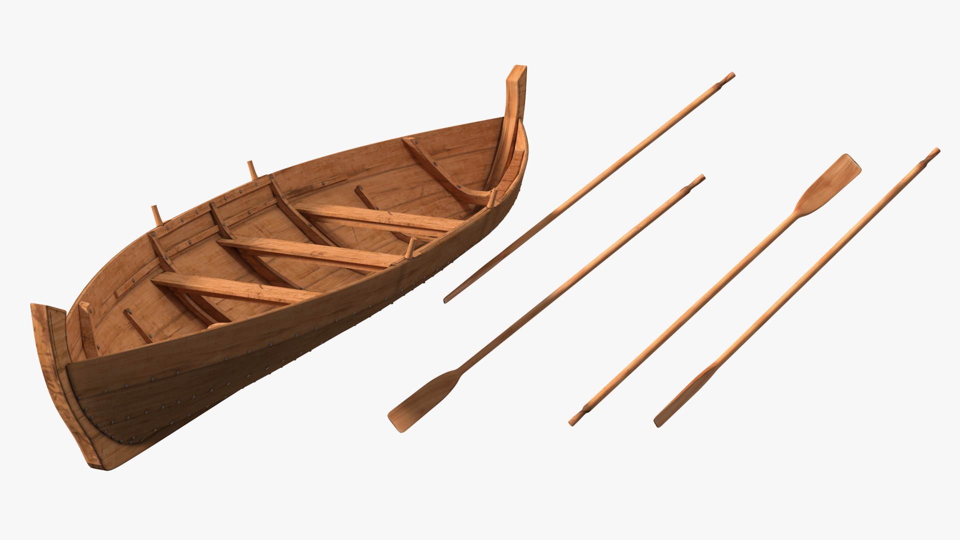 3D Wooden Boat With Paddles Model - TurboSquid 2179961