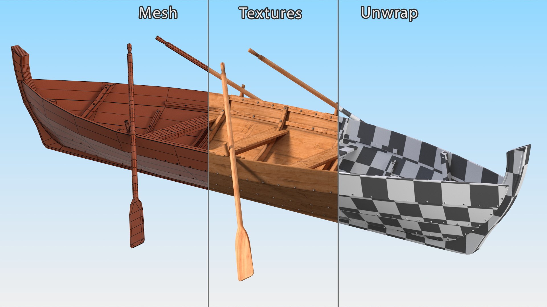 3D Wooden Boat With Paddles Model - TurboSquid 2179961