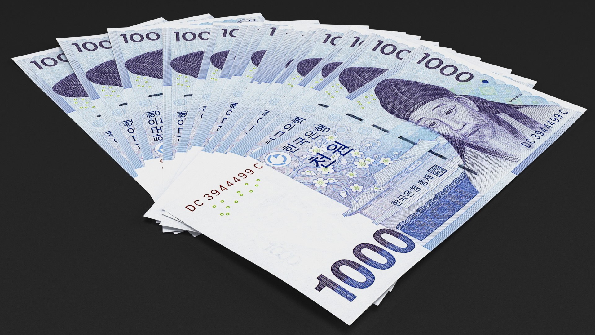 3D Fan Of South Korean 1000 Won Banknotes Model - TurboSquid 1732433