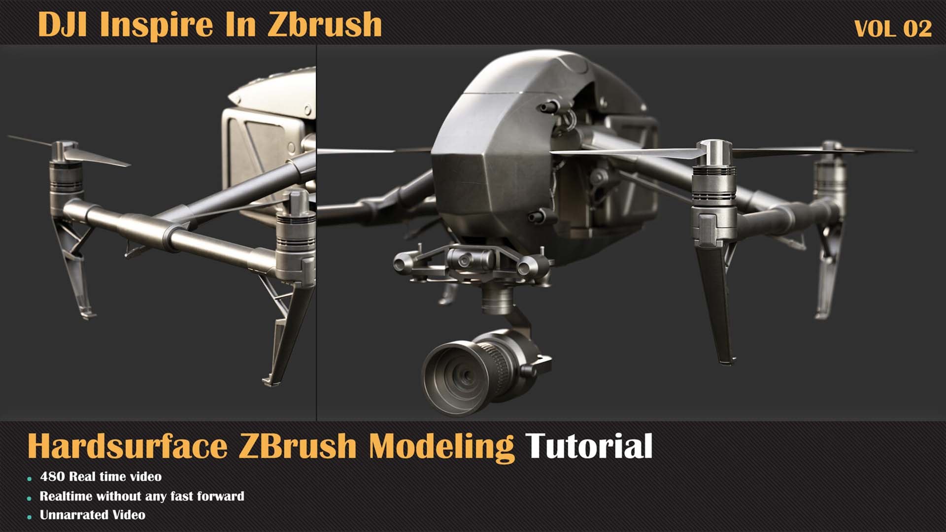 3D DJI Inspire Hardsurface ZBrush Modeling Tutorial - VOL 02 ...