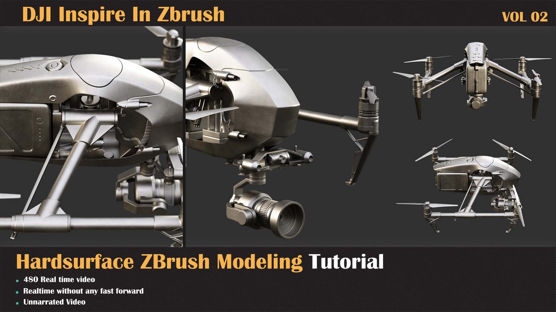 3D DJI Inspire Hardsurface ZBrush Modeling Tutorial - VOL 02 ...