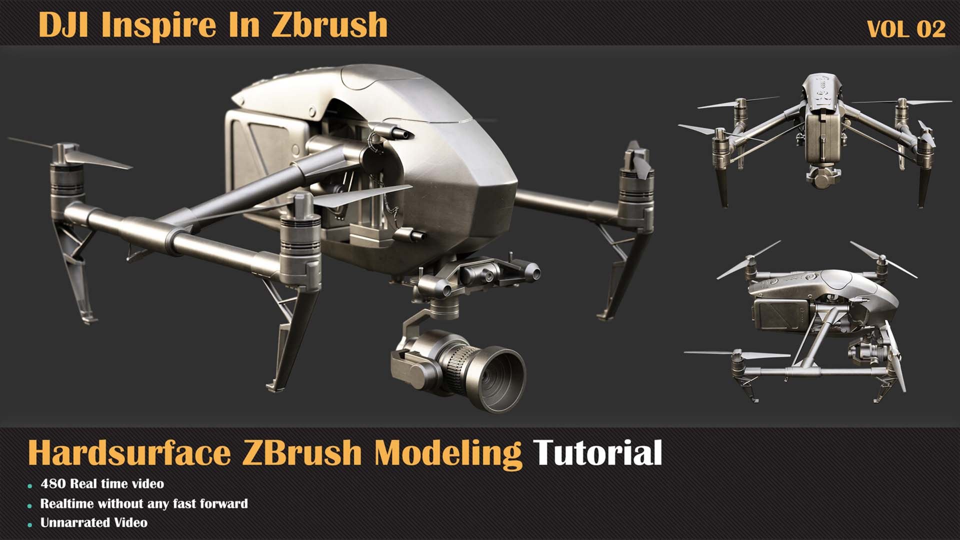 3D DJI Inspire Hardsurface ZBrush Modeling Tutorial - VOL 02 ...