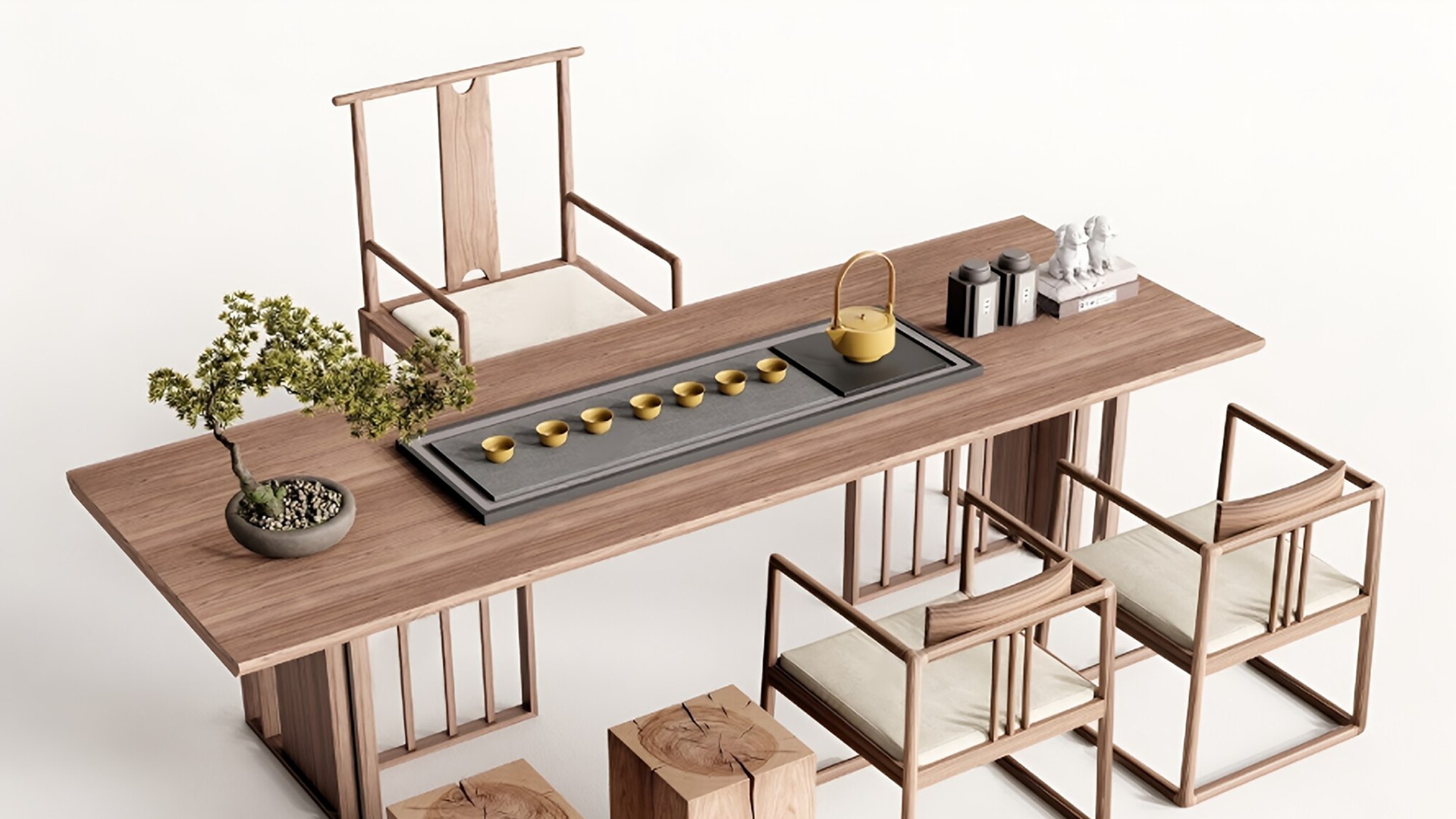 3D New Chinese Tea Table And Chair Model - TurboSquid 2296366