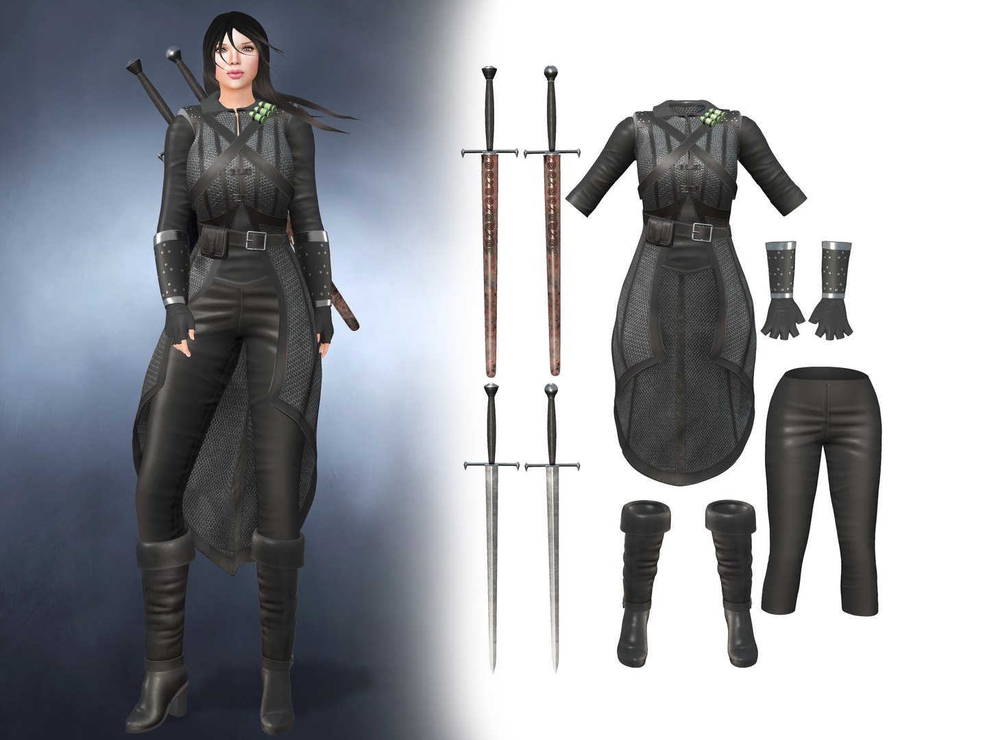 3D Warrior Fighter Black Outfit - TurboSquid 1960768