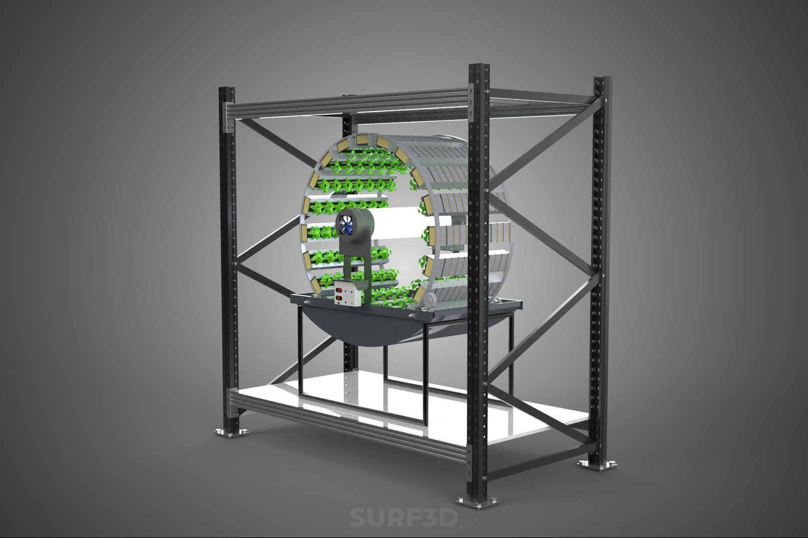 SHELF RACK ROTARY HYDROPONIC SPIN GARDEN PLANT FARM SYSTEM WHEEL 3D ...