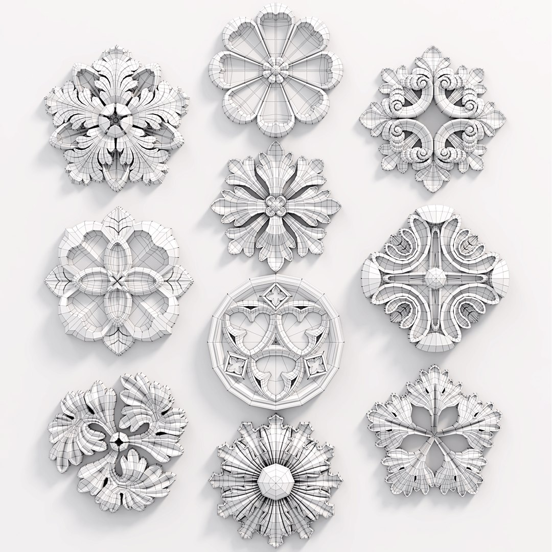 Decorative wall rosettes set model - TurboSquid 1311564