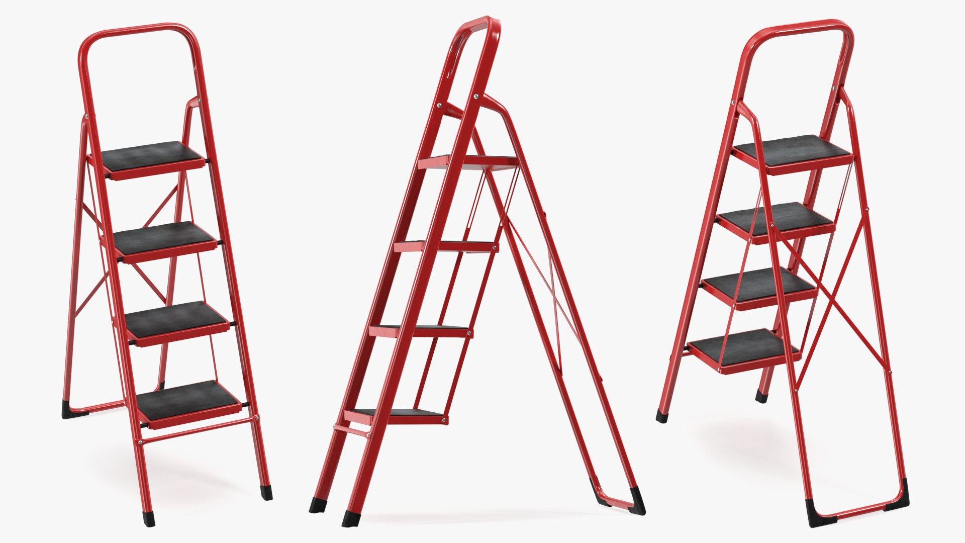 Red Steel Folding 4 Step Ladder For Home Rigged Model - TurboSquid 2151220