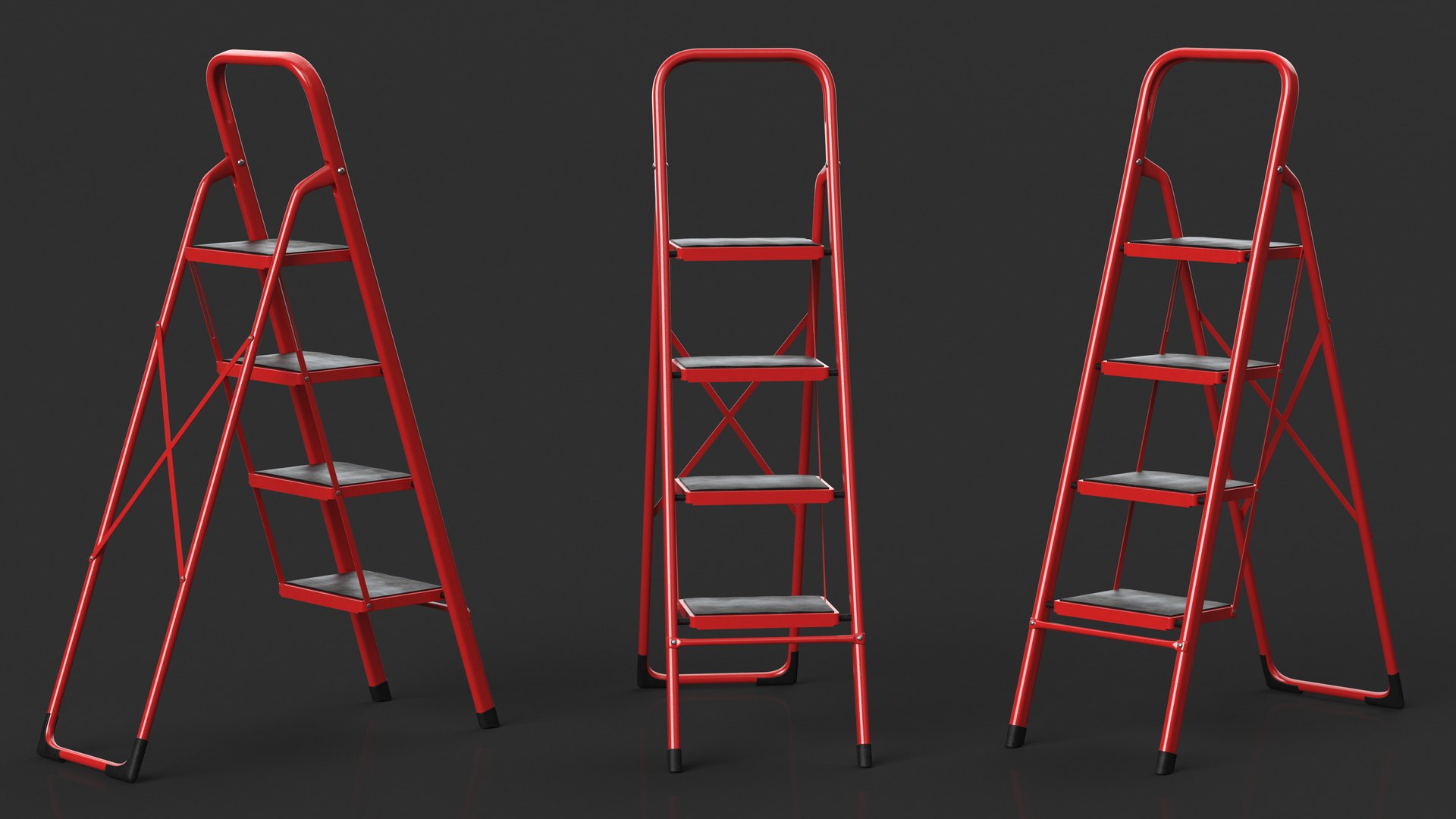 Red Steel Folding 4 Step Ladder For Home Rigged Model - TurboSquid 2151220