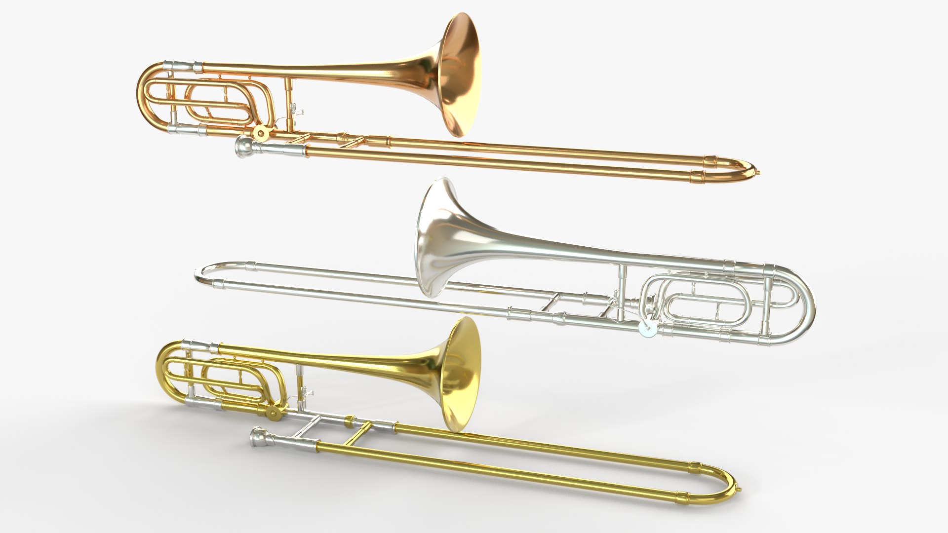 Bass Trombone Three Types Of Materials Brass Copper And Silver 3D Model ...
