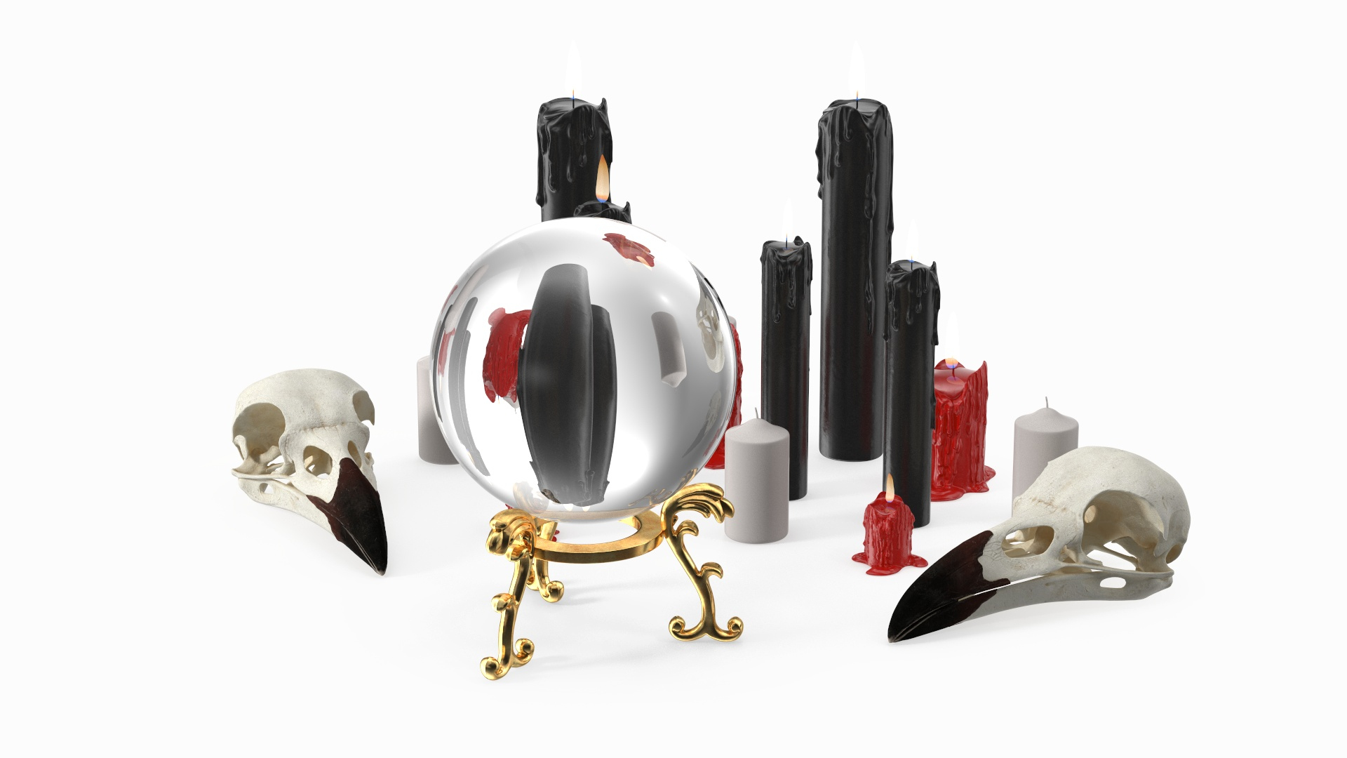3D Mystic Seance Setup With Candles And Bird Skulls - TurboSquid 2384514