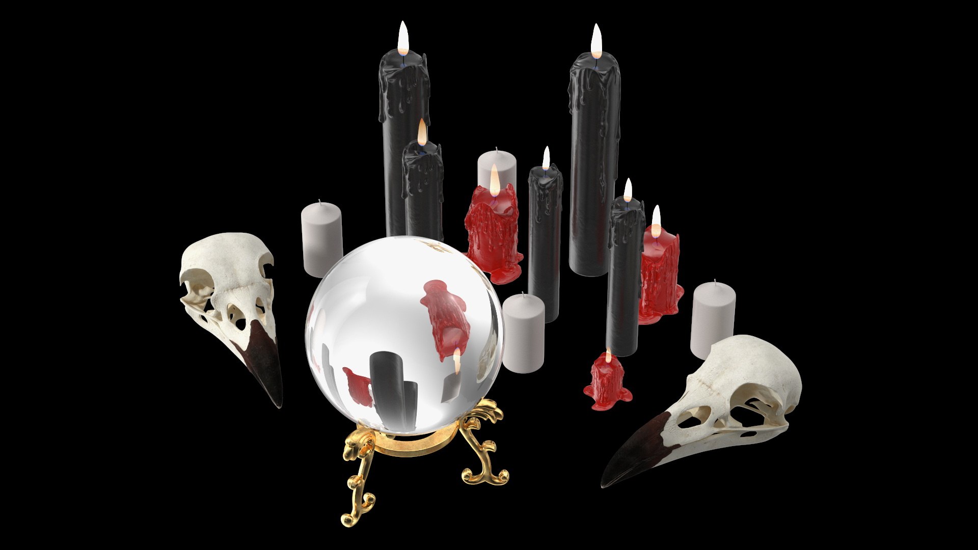 3D Mystic Seance Setup With Candles And Bird Skulls - TurboSquid 2384514