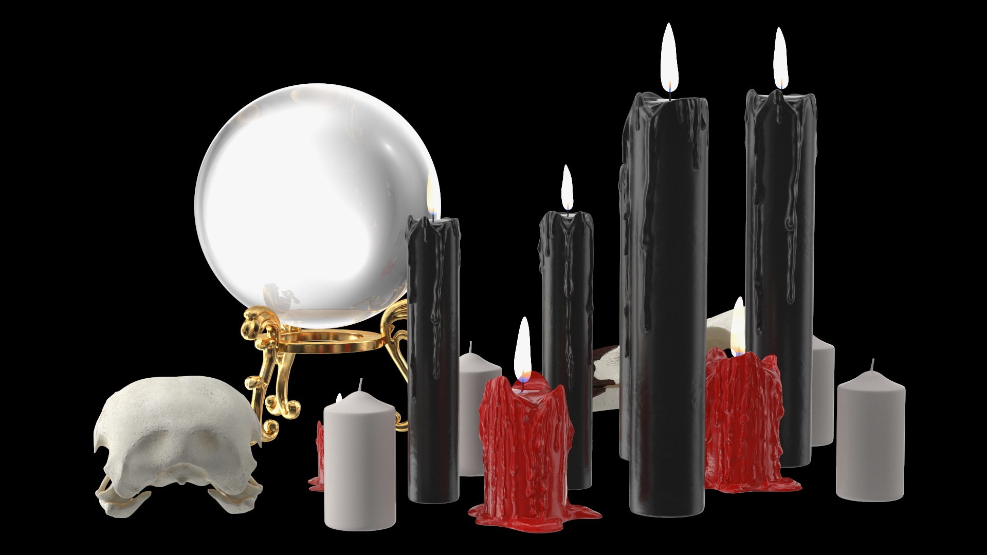 3D Mystic Seance Setup With Candles And Bird Skulls - TurboSquid 2384514