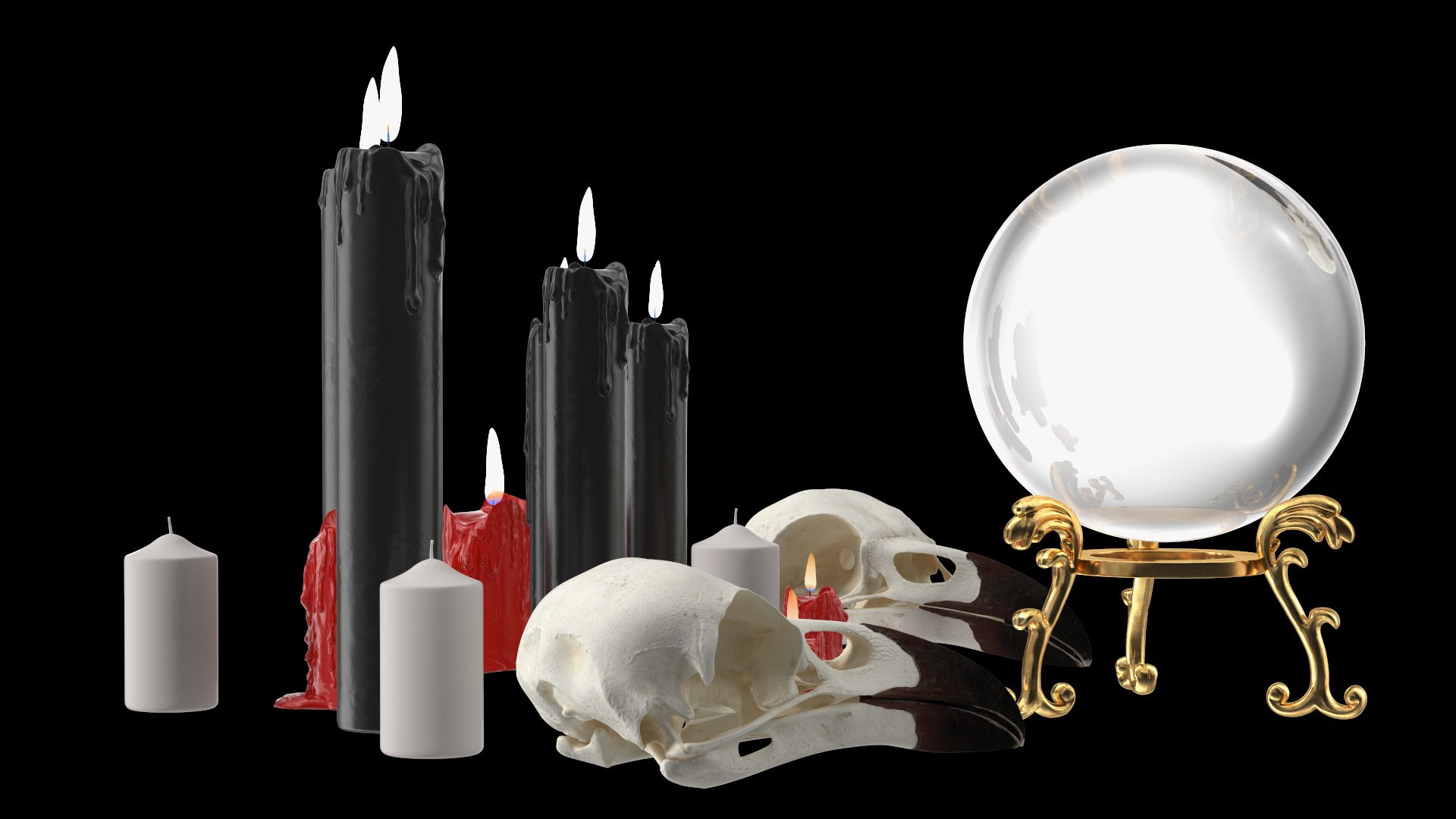 3D Mystic Seance Setup With Candles And Bird Skulls - TurboSquid 2384514