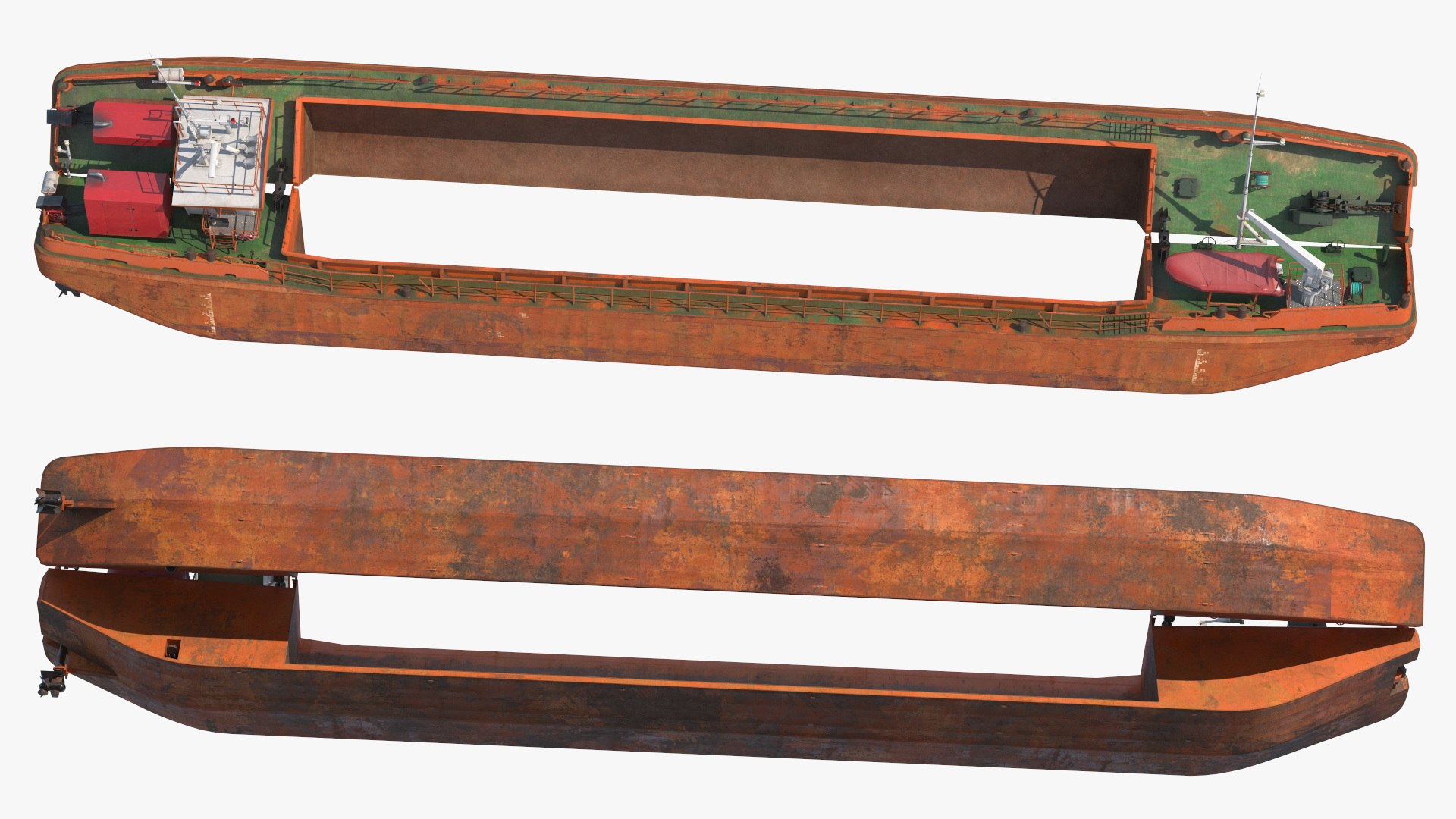 3D Model Split Hopper Barge Rusty Orange Rigged For Cinema 4D ...