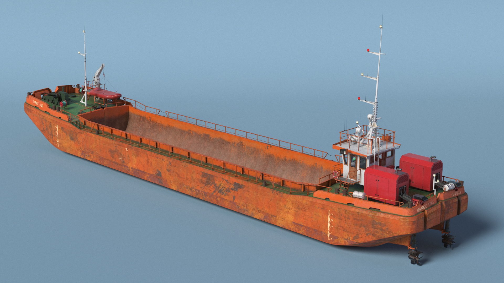 3D Model Split Hopper Barge Rusty Orange Rigged For Cinema 4D ...