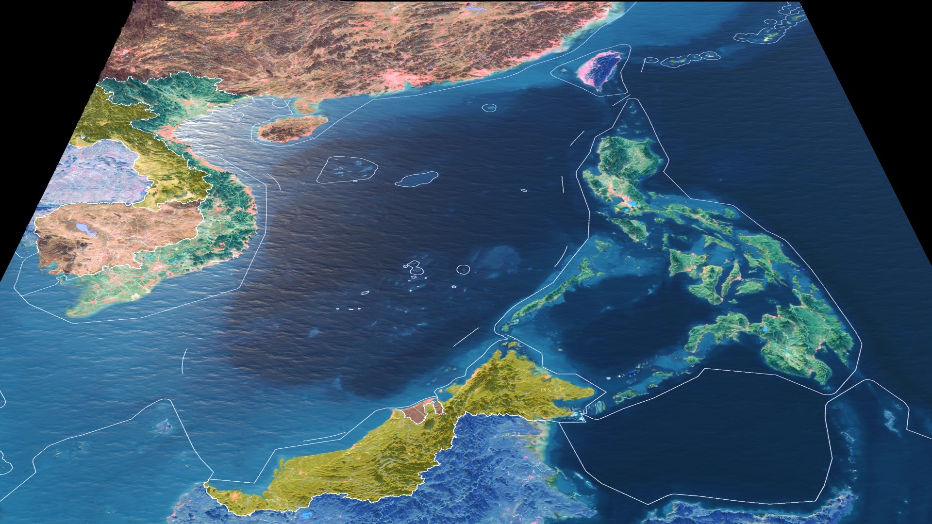 South China Sea Map - 40K Realistic Satellite Terrain - Elevation 3D ...