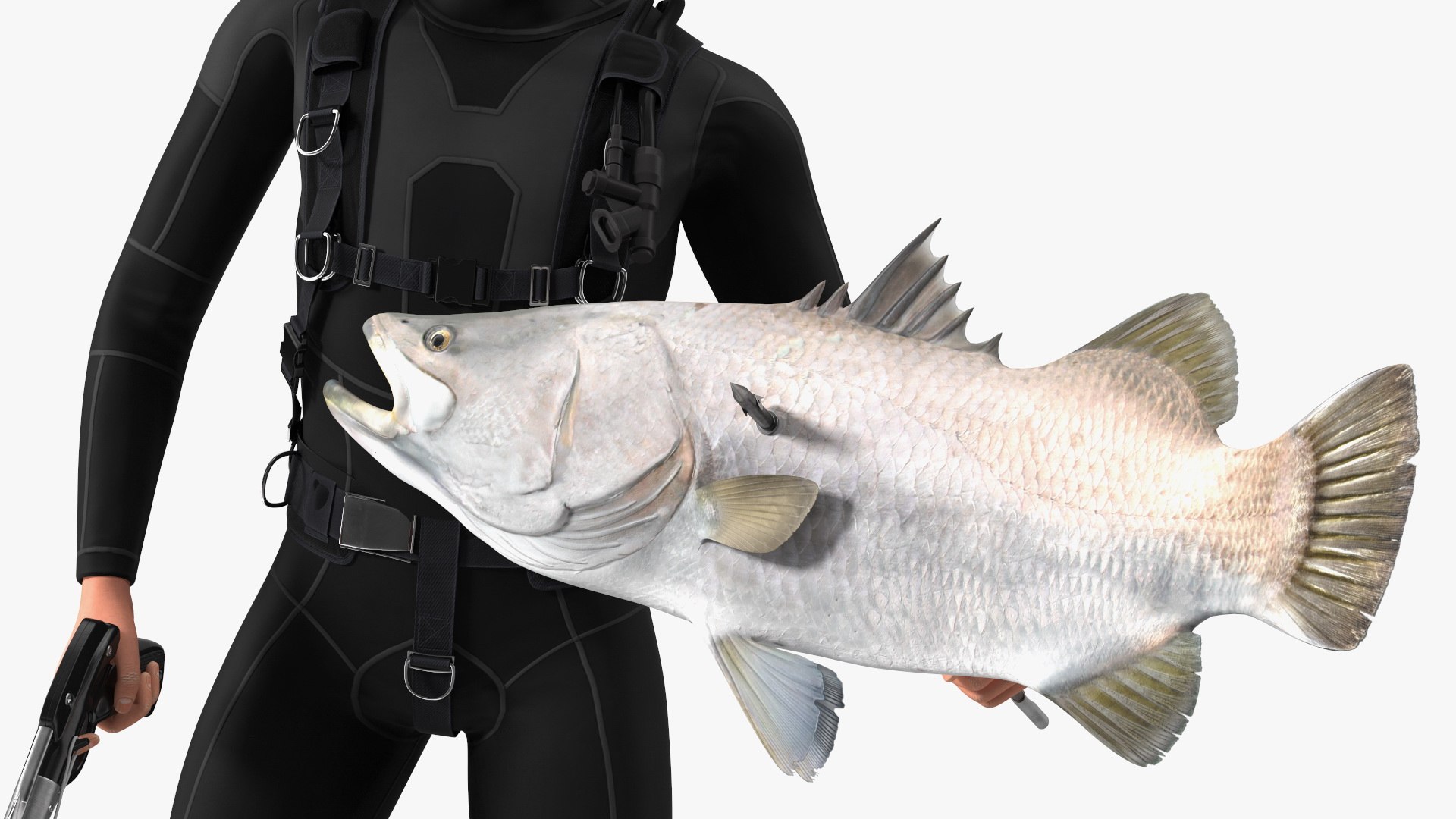 3D Diver With Underwater Speargun And Fish Rigged For Maya Model ...