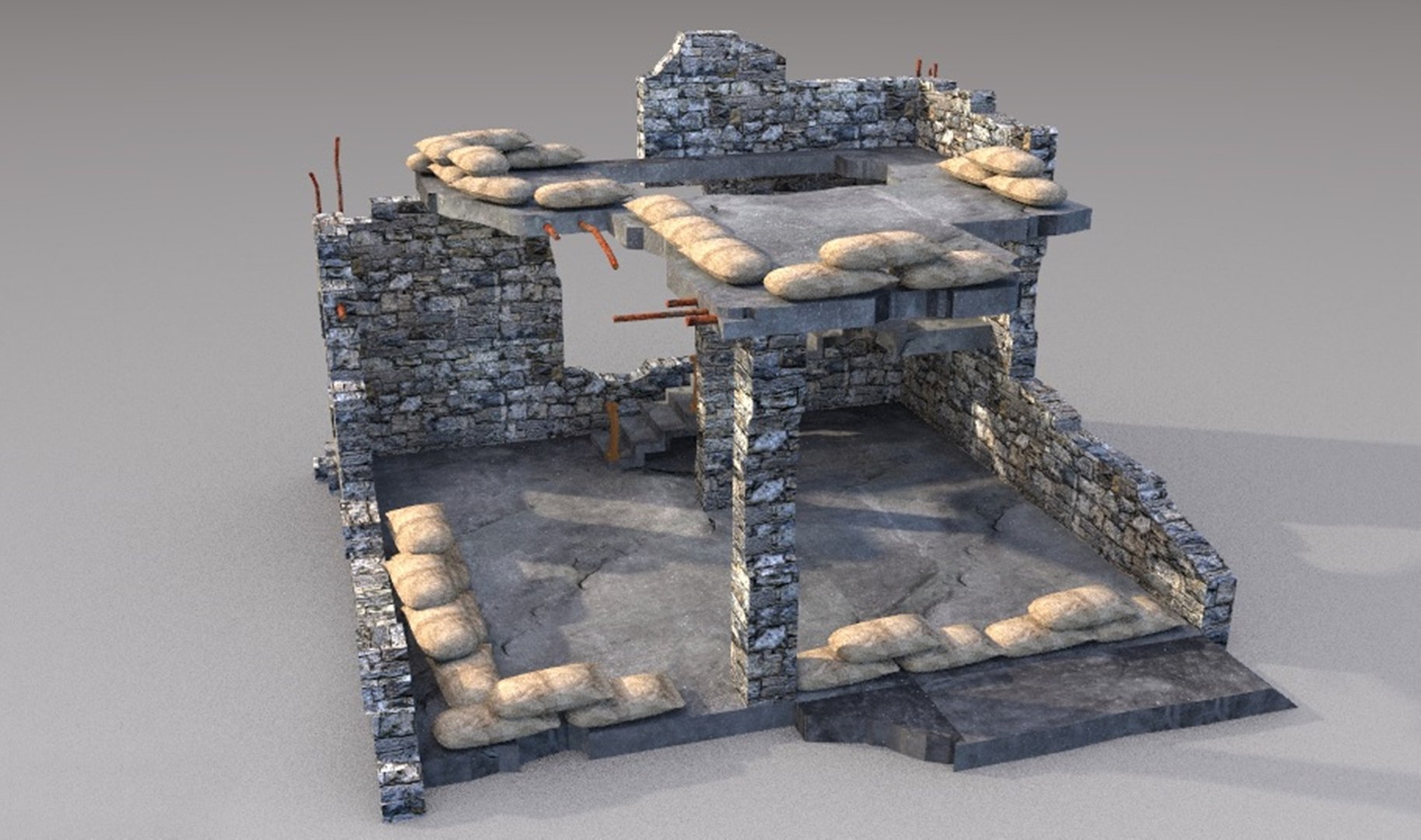 World war outpost in ruins 3D model - TurboSquid 2022445