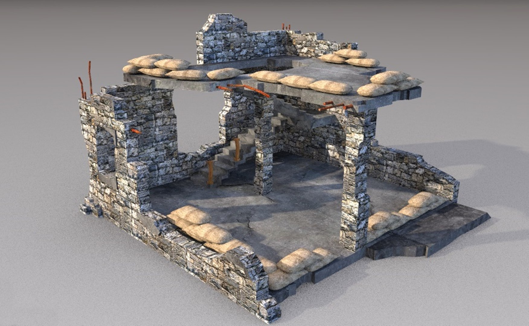 World war outpost in ruins 3D model - TurboSquid 2022445