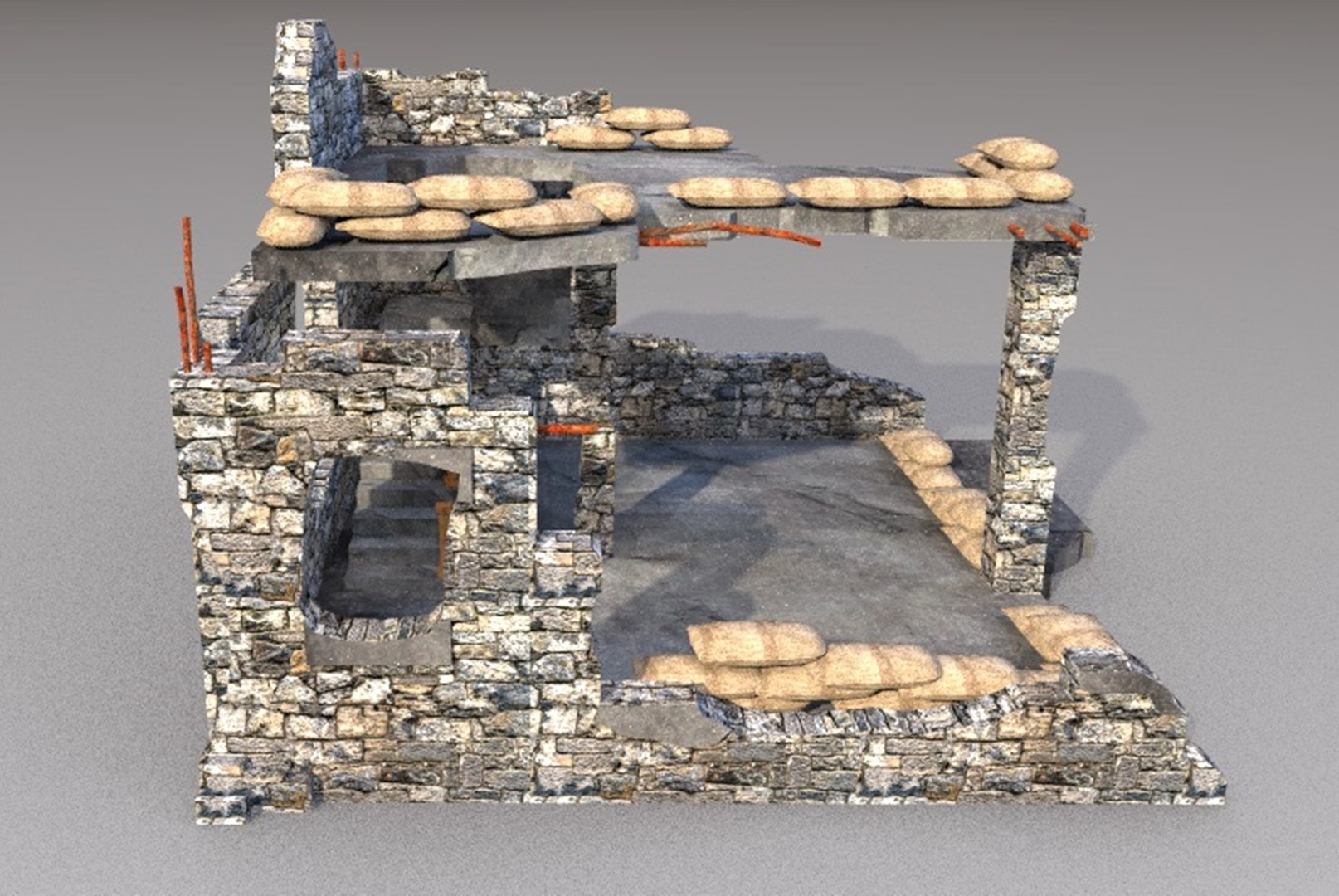 World war outpost in ruins 3D model - TurboSquid 2022445