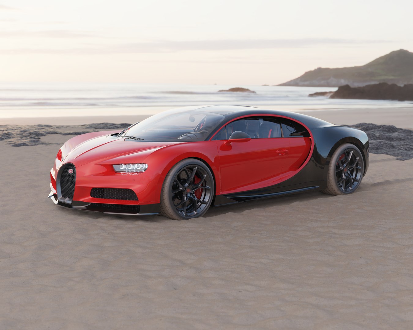 3D Bugatti Chiron Sport - Keyshot 10 Car Exterior Scene - Beach Sunset ...